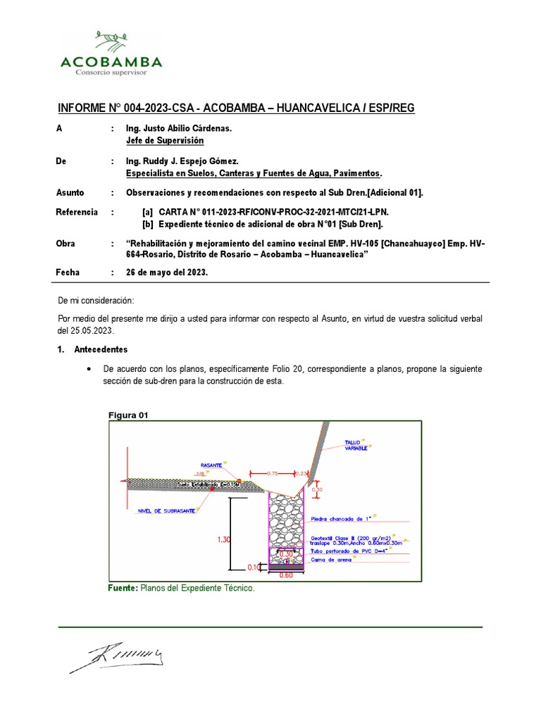 Informe #04 - Observaciones Correspondientes Al Sub Dren (1) - COMP | PDF