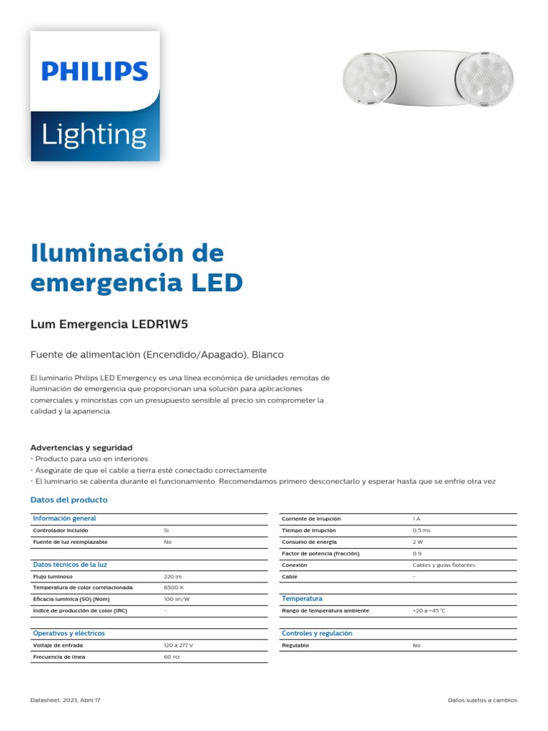 Ficha Tecnica - Luz de Emergencia Philips 919406020731 - Eu - Es - Co - Prof.fp | PDF | Diodo ...