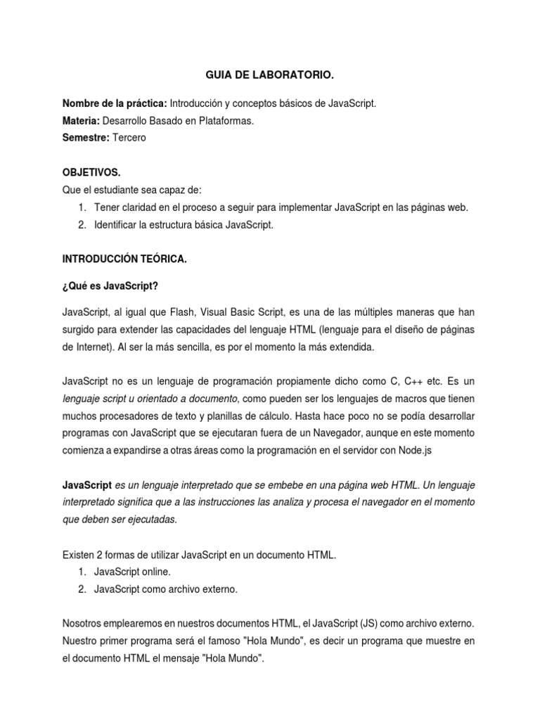 Practica Laboratorio Intro JS | PDF