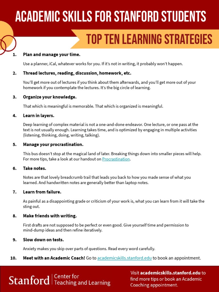 Essential Academic Skills for Stanford Students | PDF