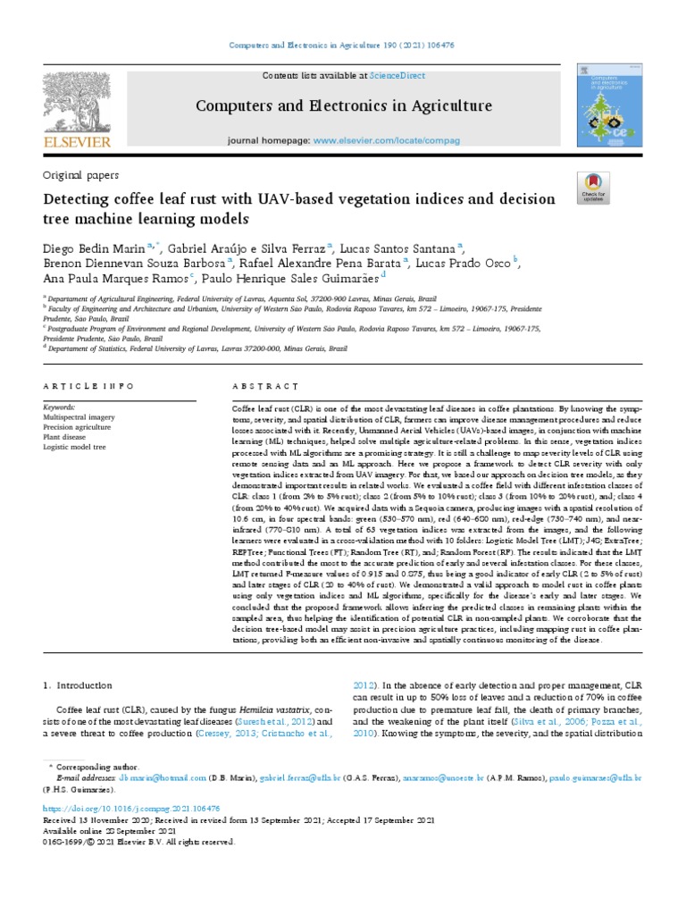 Detecting Coffee Leaf Rust With UAV-based Vegetation Indices and Decision | PDF | Receiver ...
