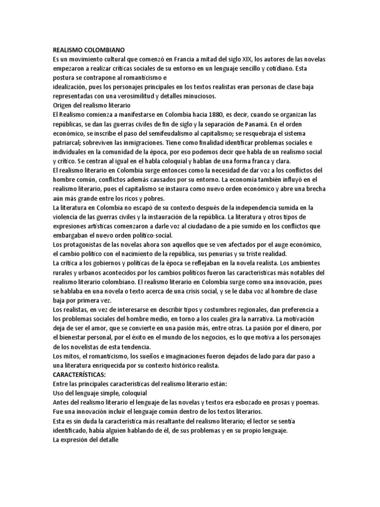 Realismo Colombiano | PDF | Realismo literario | Novelas