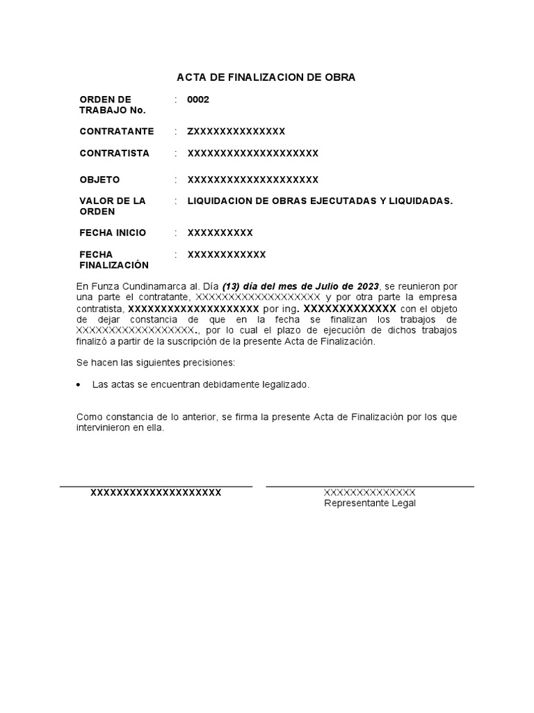 Xjemplo De Acta De Obra