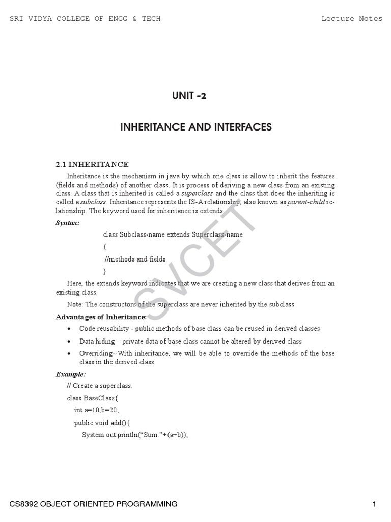 Svcet: Unit - 2 | PDF | Inheritance (Object Oriented Programming) | Class (Computer Programming)