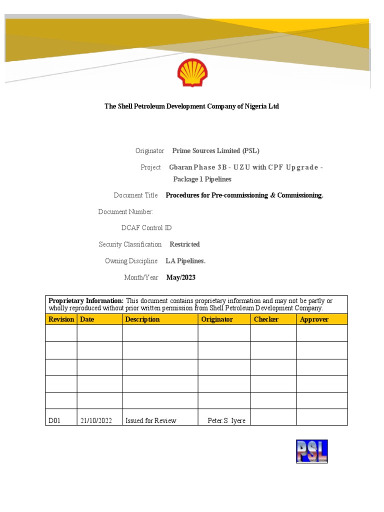 Pre Commissioning Procedure Draft | PDF | Pipe (Fluid Conveyance) | Calibration