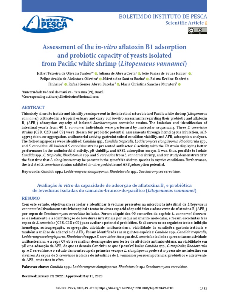 Assessment of The In-Vitro Aflatoxin B1 Adsorption and Probiotic ... Assessment of The In-Vitro Aflatoxin B1 Adsorption and Probiotic ...