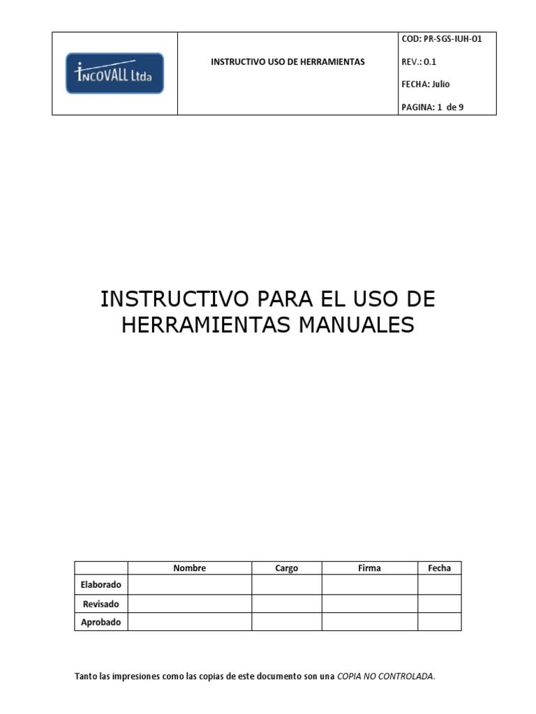 Instructivo para El Uso de Herramientas Manuales | PDF