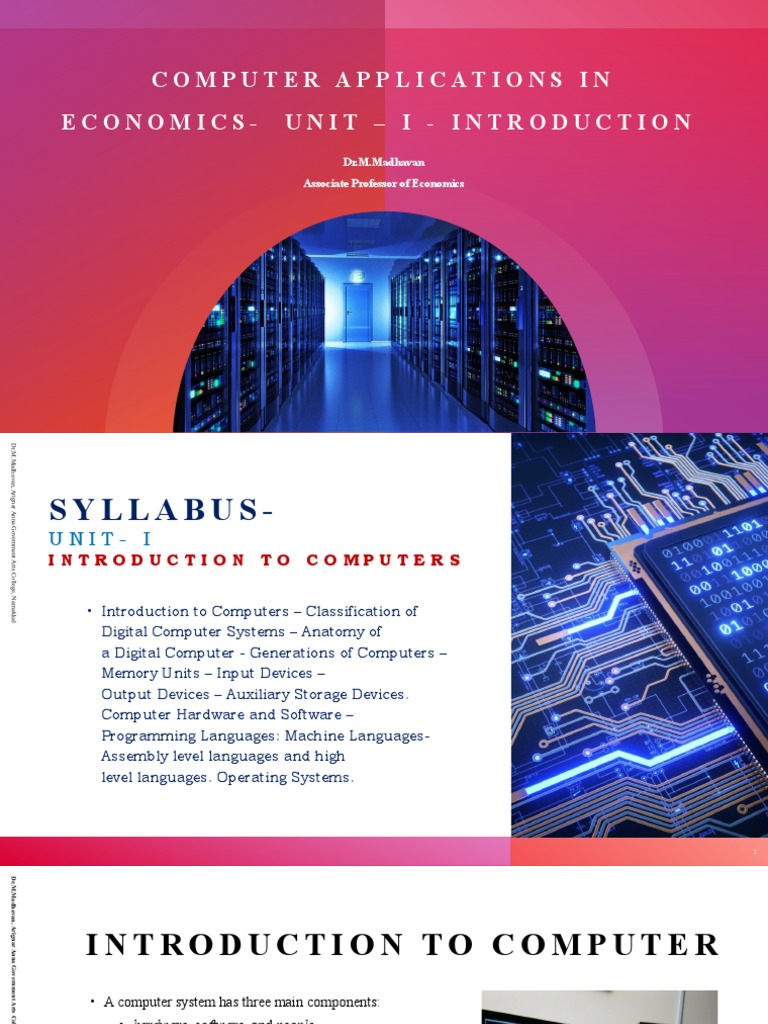 Computer Applications in Economics - Unit - 1 | PDF | Personal Computers | Computer Data Storage