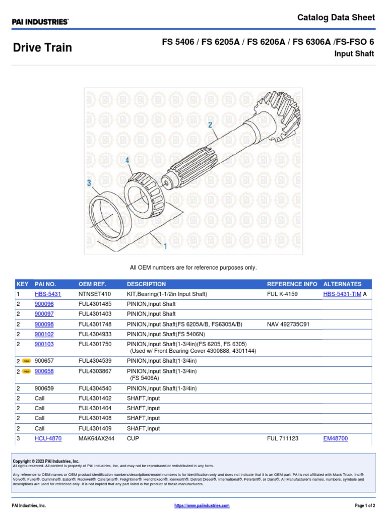 Fs 5406 Fs 6205a Fs 6206a Fs 6306a Fs Fso 6 Input Shaft | PDF
