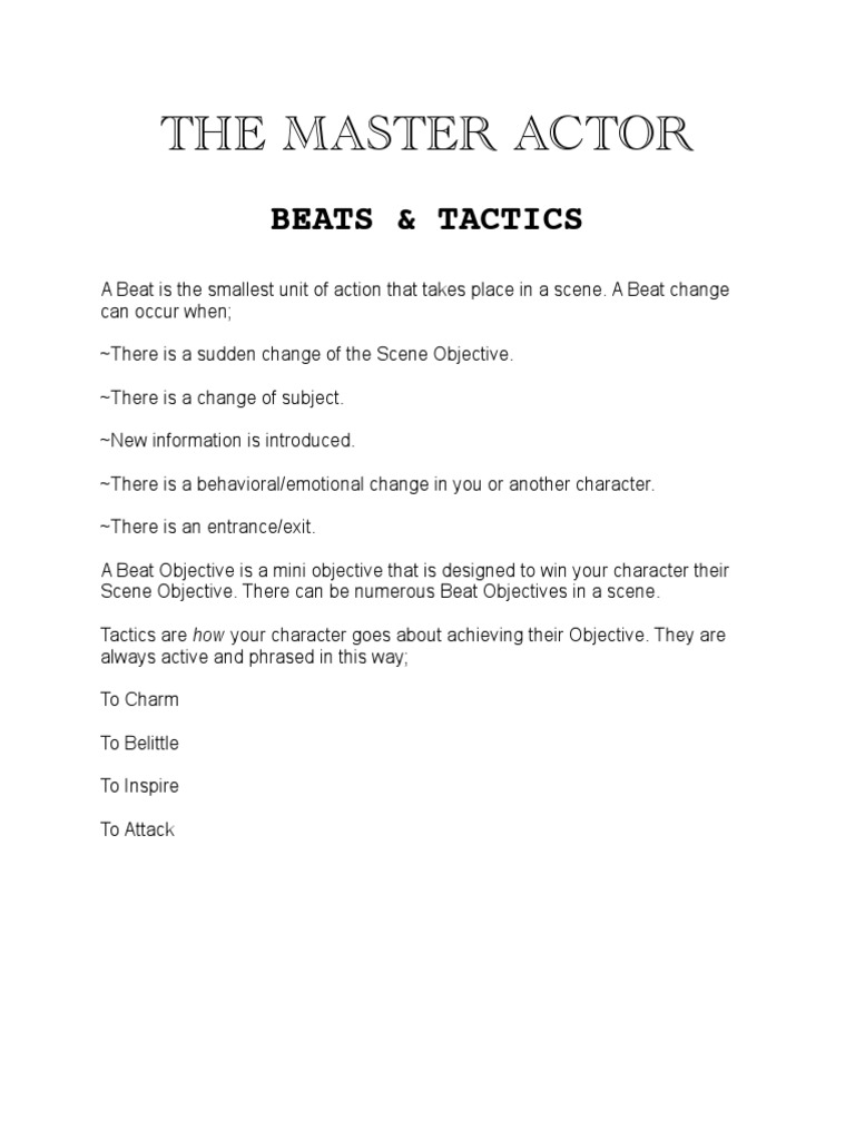 BEATS TACTICS Master Actor Worksheet | PDF
