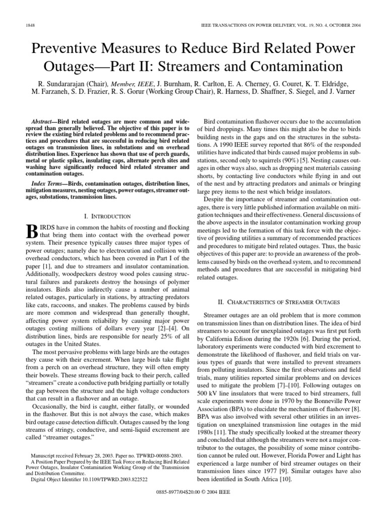 WG - 2004 - Preventive Measures To Reduce Bird Related Power Outages ...