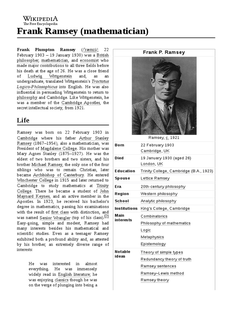Frank Ramsey (Mathematician) | PDF