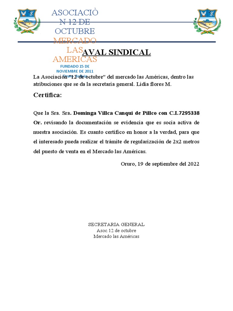 AVAL SINDICAL Menbretado | PDF