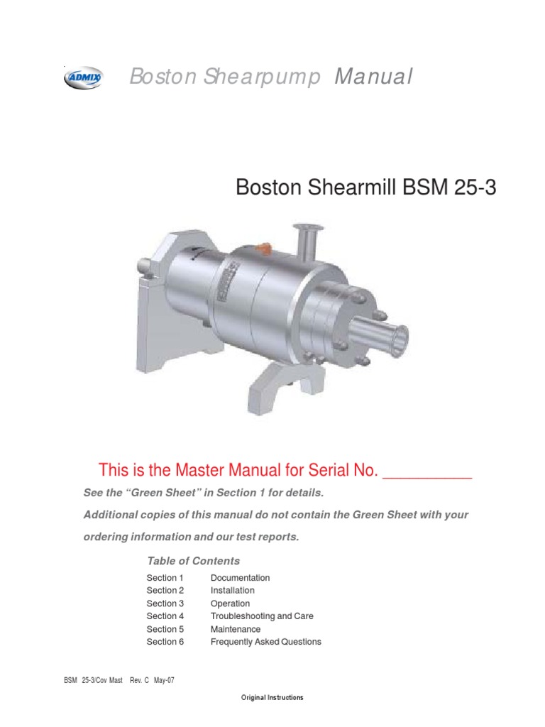 Boston Shearmill Admix Manual | Download Free PDF | Pump | Pipe (Fluid ...