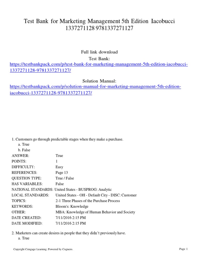 Marketing Management 5th Edition Iacobucci Test Bank | PDF | Analytics ...