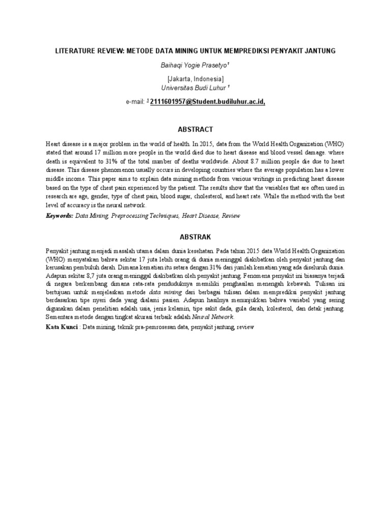 Literature Review Data Mining Diangnosis Penyakit Jantung | PDF