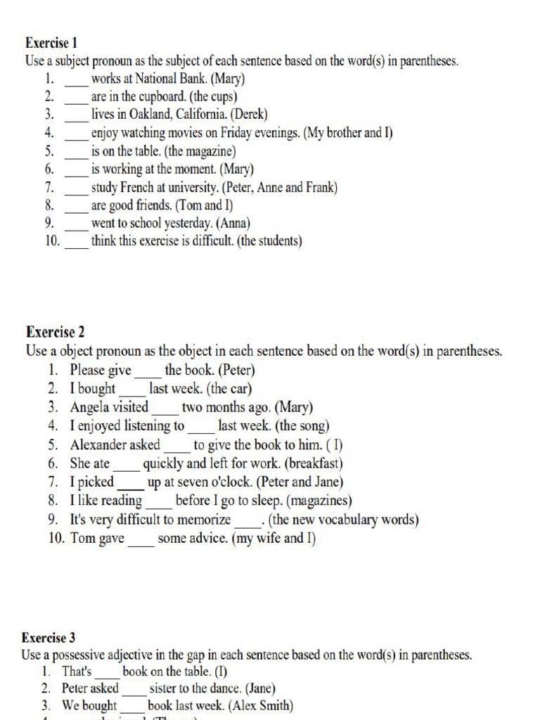 Extra Homework - Pronouns | PDF