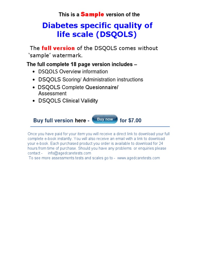 Diabetes Specific Quality of Life Scale (DSQOLS) SAMPLE | PDF