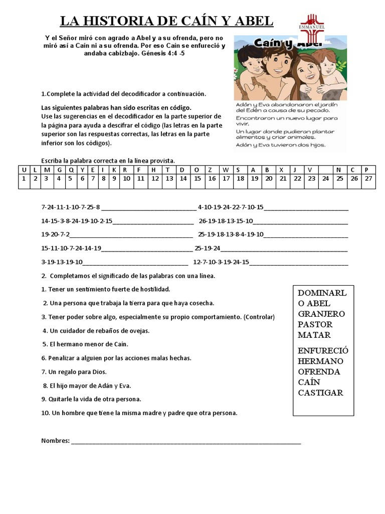 2.LA HISTORIA DE CAÍN Y ABEL (9-10 Años) | PDF