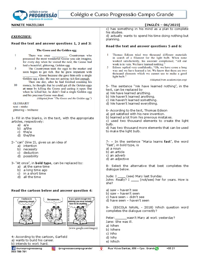 EXTRA EXERCISES - INGLÊS CN_EPCAR (23_06).docx | PDF