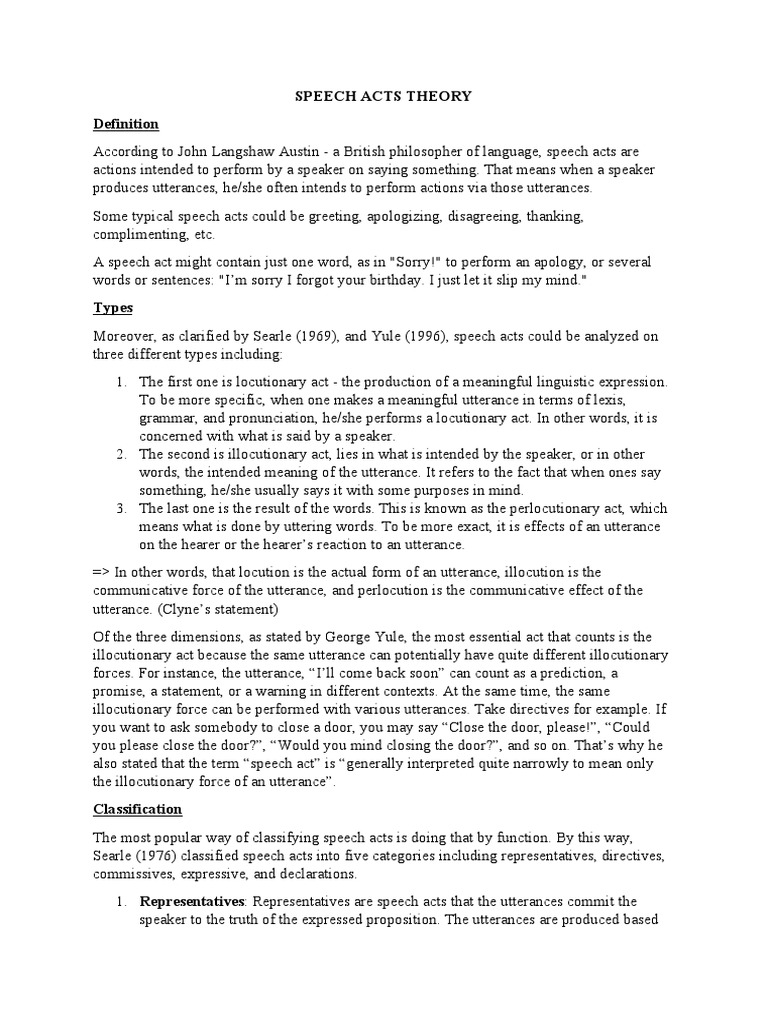 Speech Acts Theory | Download Free PDF | Semantics | Logic