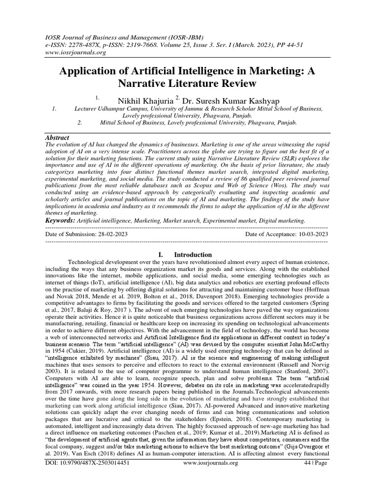 Application of Artificial Intelligence in Marketing: A Narrative ...