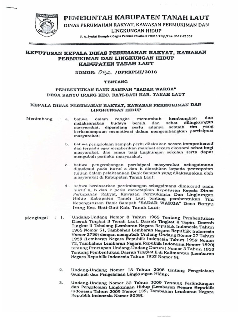 Contoh SK Bank Sampah Banyu | PDF