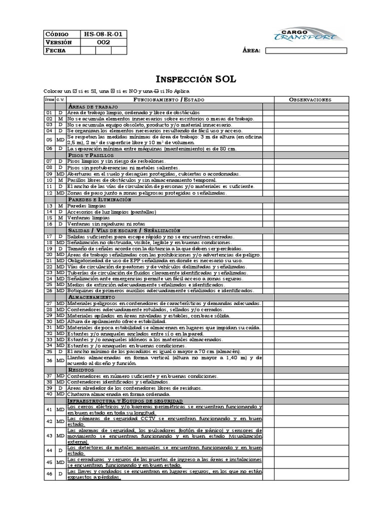 Lista de Verificación de Seguridad y Orden | PDF