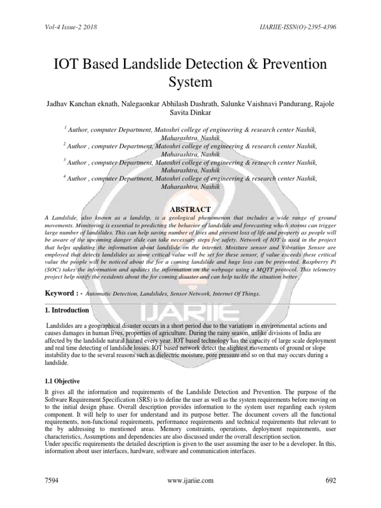 Iot Based Landslide Detection Prevention System Ijariie7594 Pdf