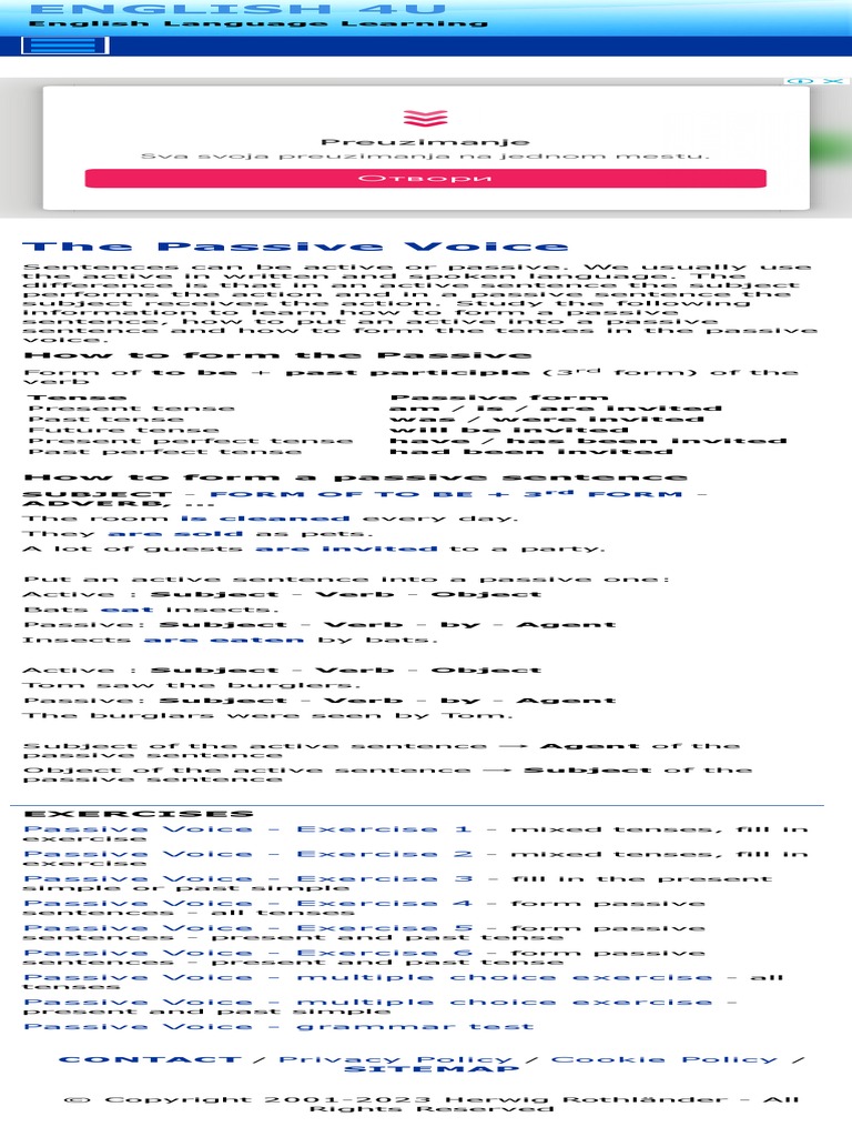 Passive Voice - English Grammar English4u | PDF