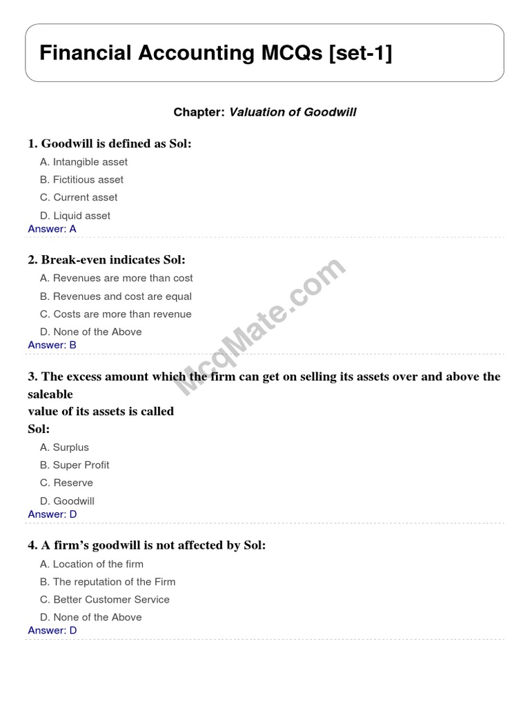Valuation of Goodwill Set 1 | PDF | Goodwill (Accounting) | Intangible ...