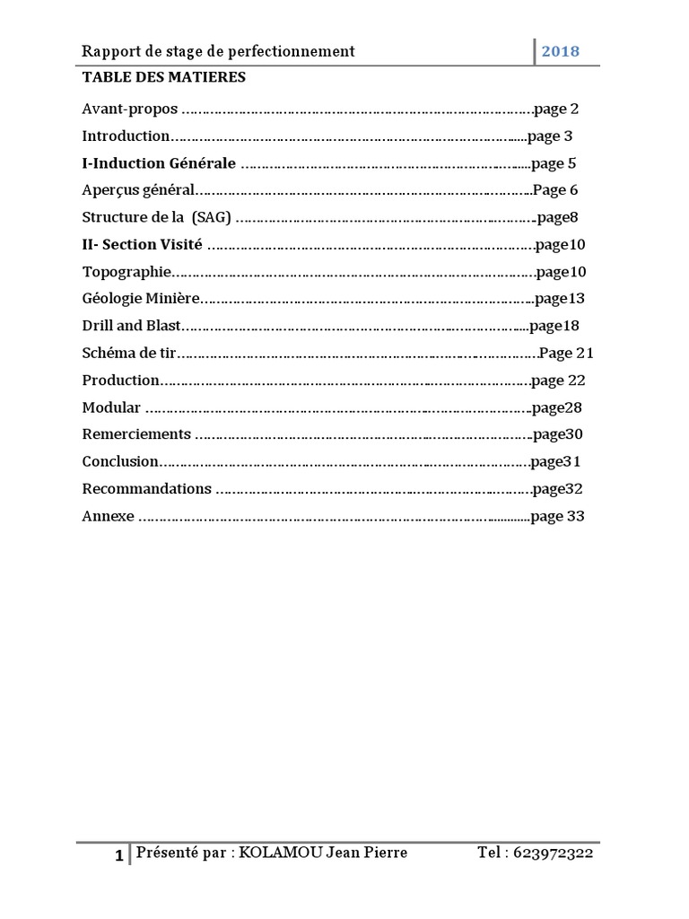 Rapport de Stage Minier SAG 2018 | PDF | Topographie | Géologie