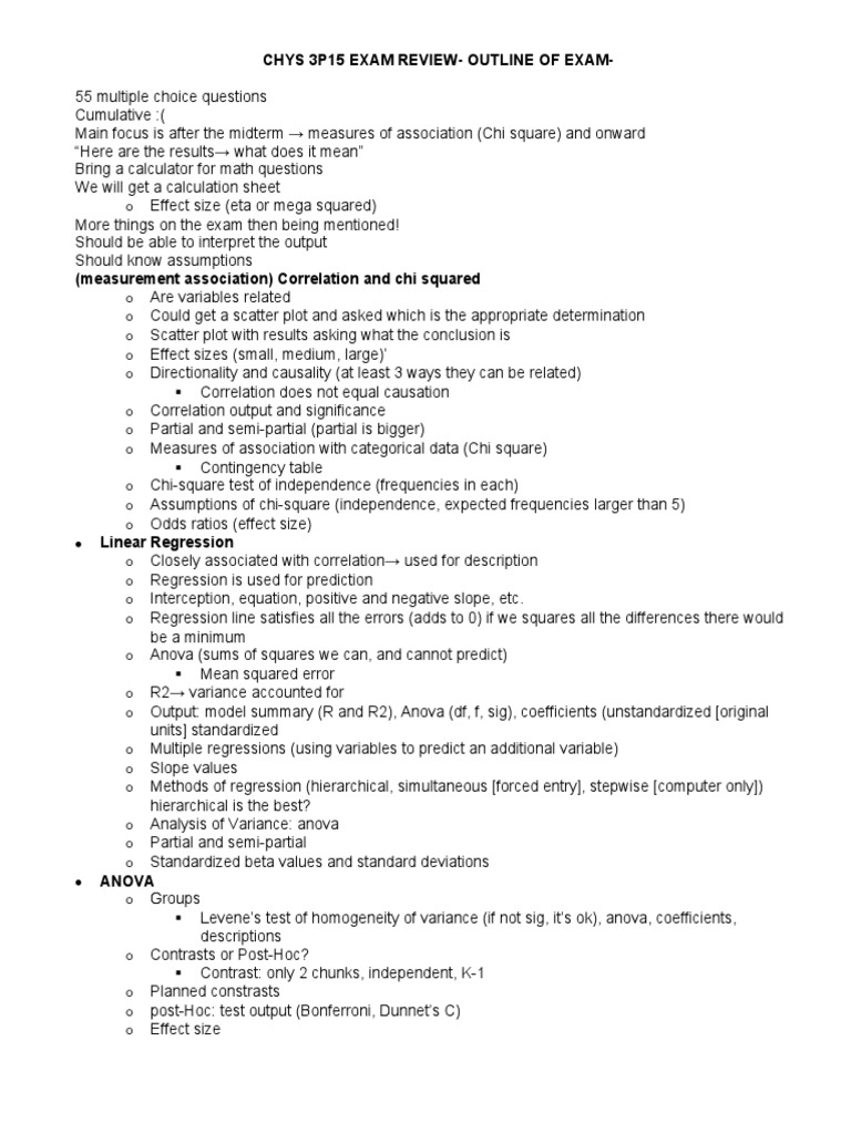 Chys 3P15 Exam Review | PDF | Analysis Of Variance | Effect Size