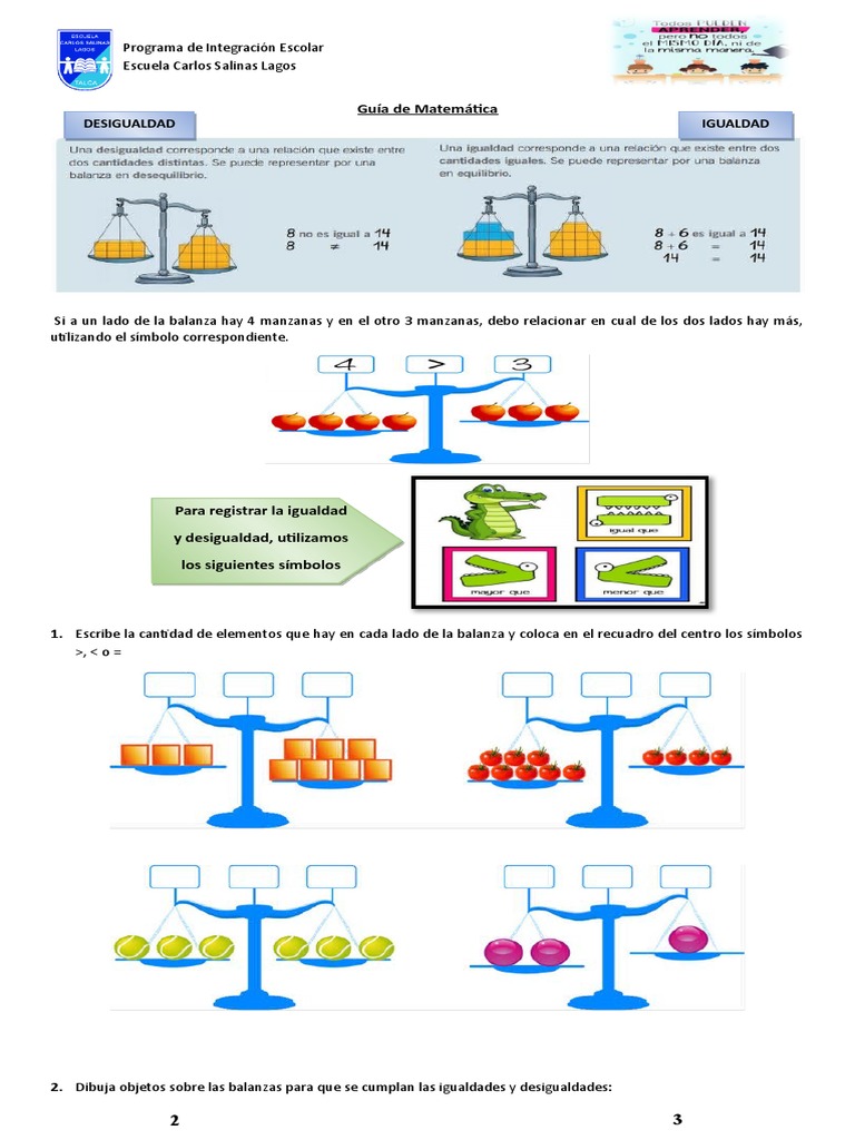 Guía Matemática Semana 12-06 Igualdad Desigualdad | PDF | Matemáticas