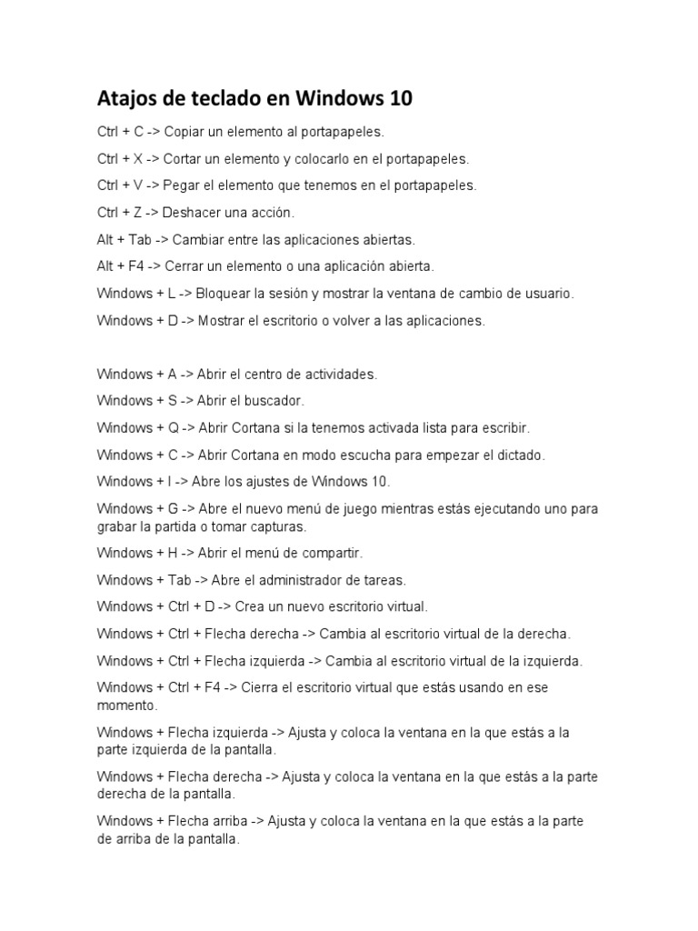 Atajos de Teclado en Windows 10 | PDF