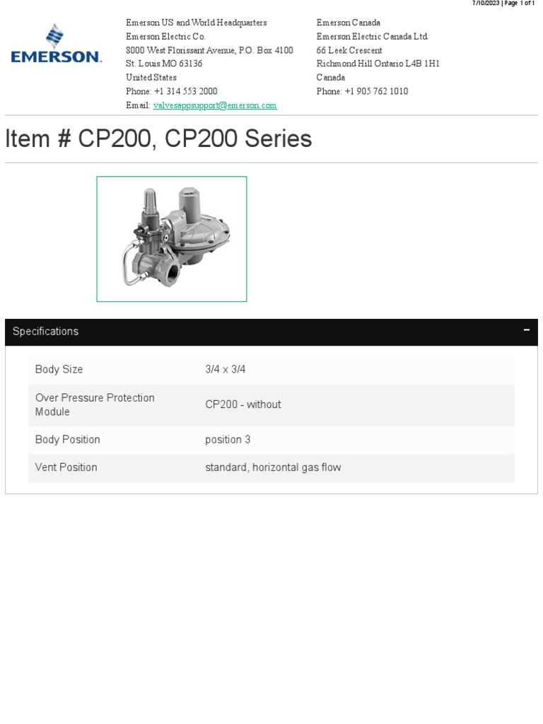 Emerson CP200 Series Specifications | PDF