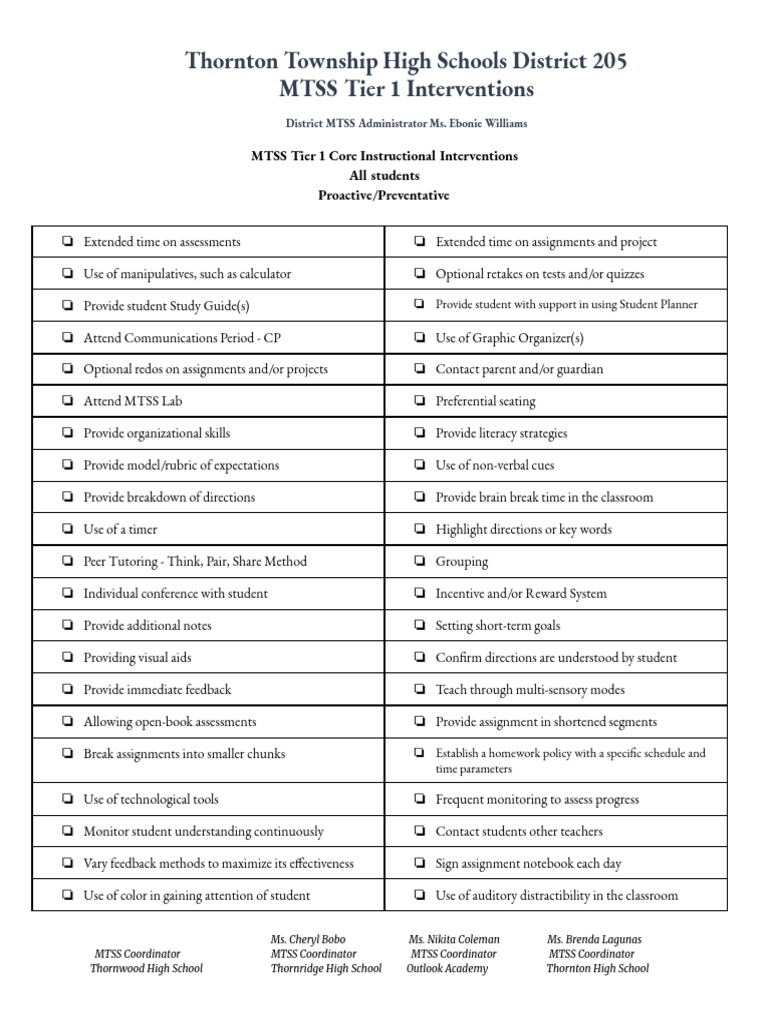 MTSS Tier 1 Interventions | PDF