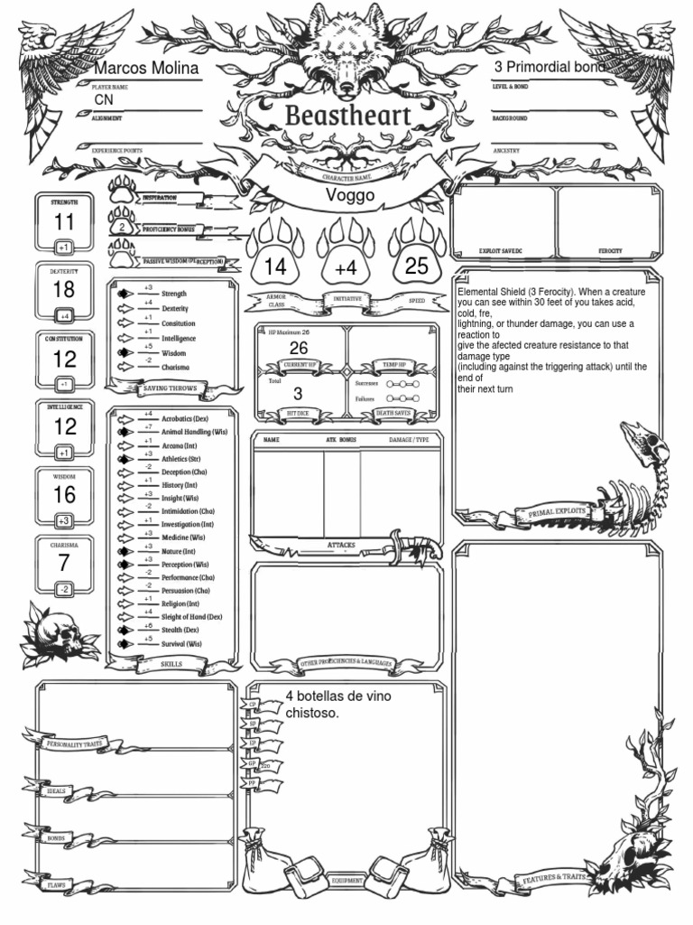 Beast Heart Character Sheet | PDF