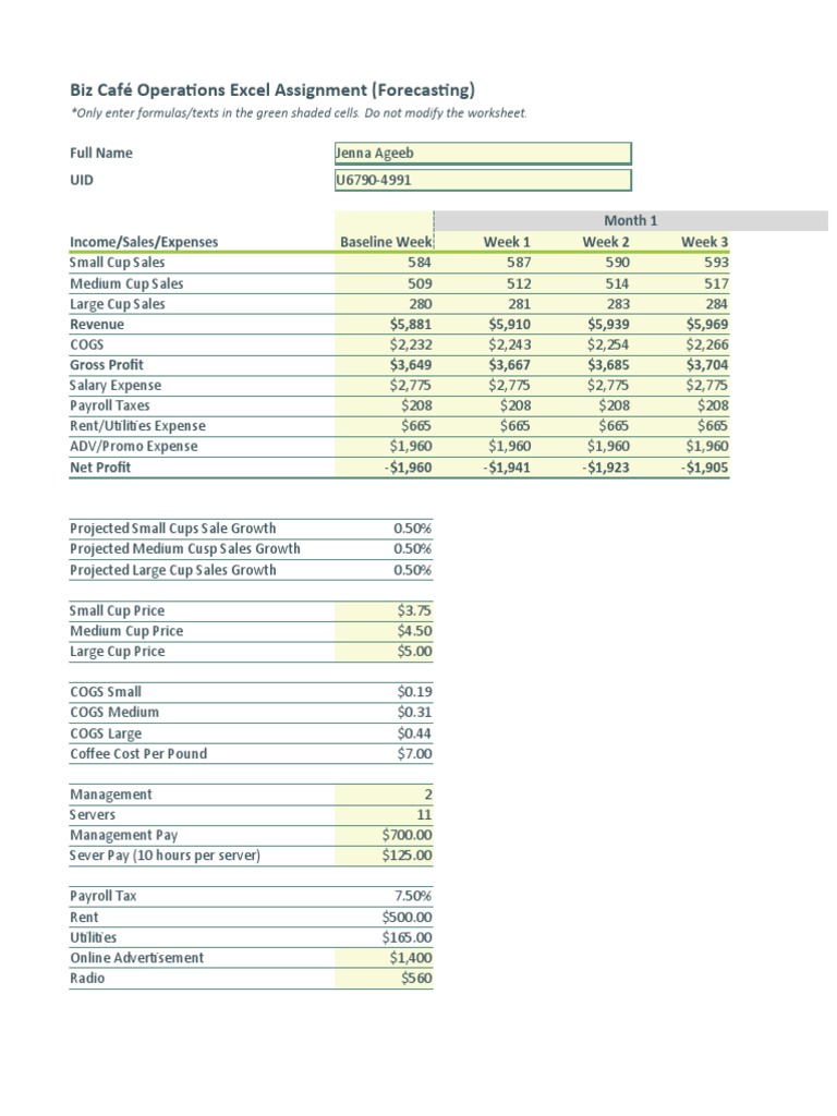 Biz Cafe Operations Excel - Assignment - UID | PDF | Cost Of Goods Sold | Income Statement