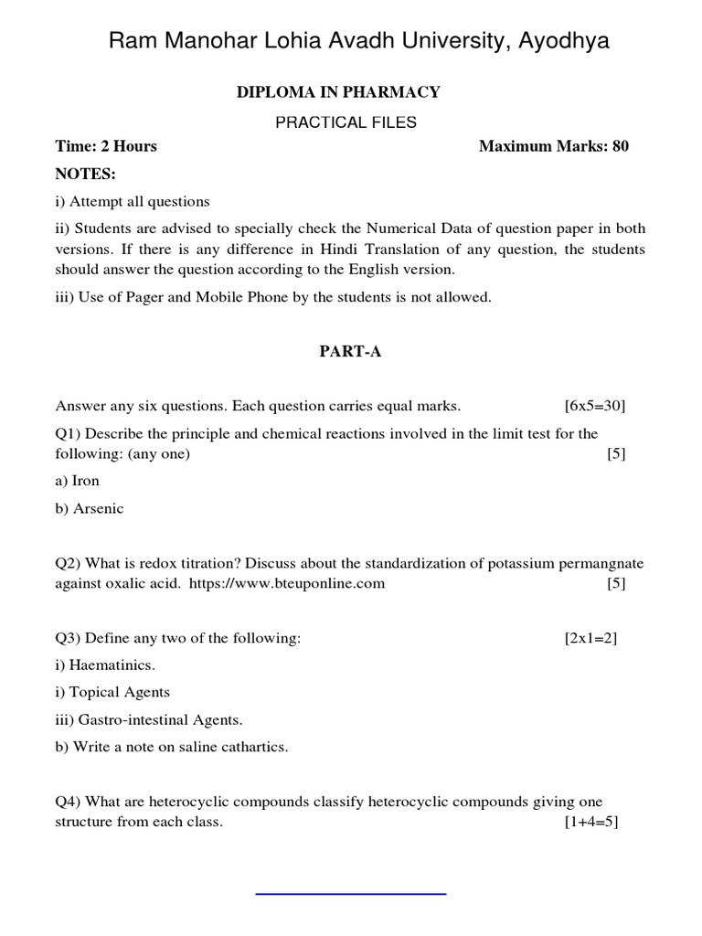 D Pharma Paper | PDF | Chemistry | Drugs