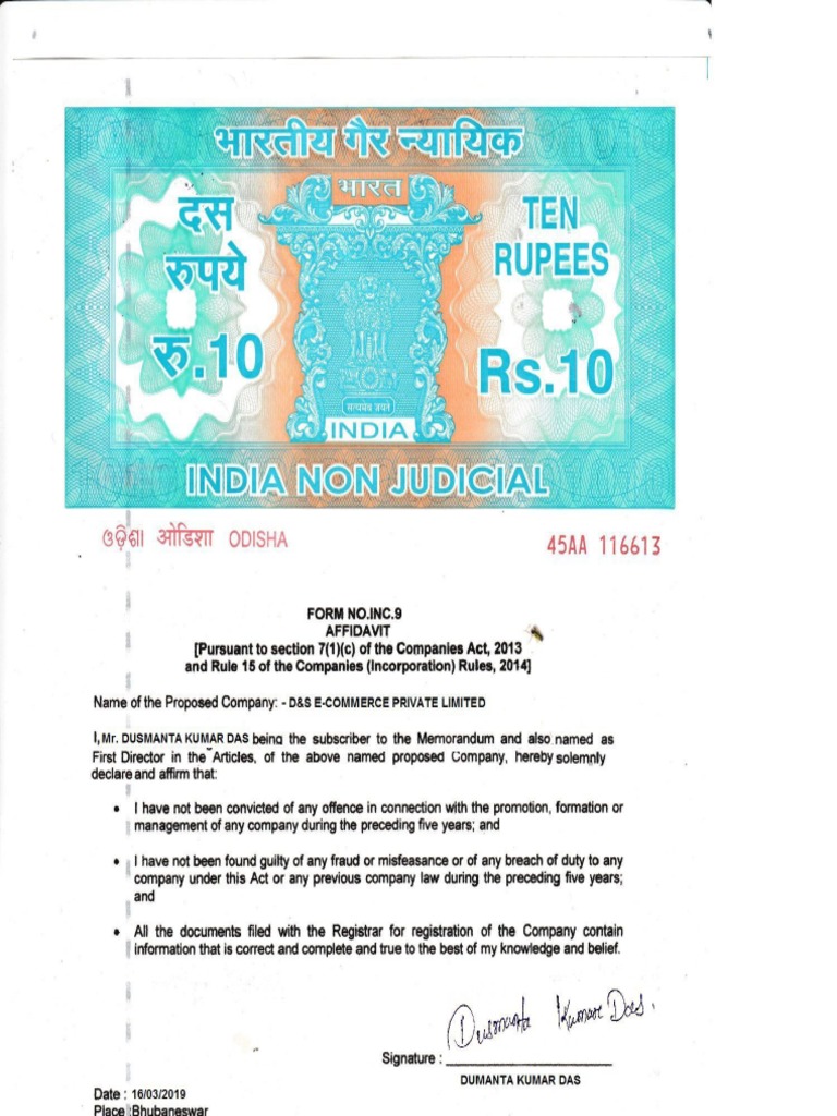 Affidavit and Declaration by First Subscriber and Directors | PDF