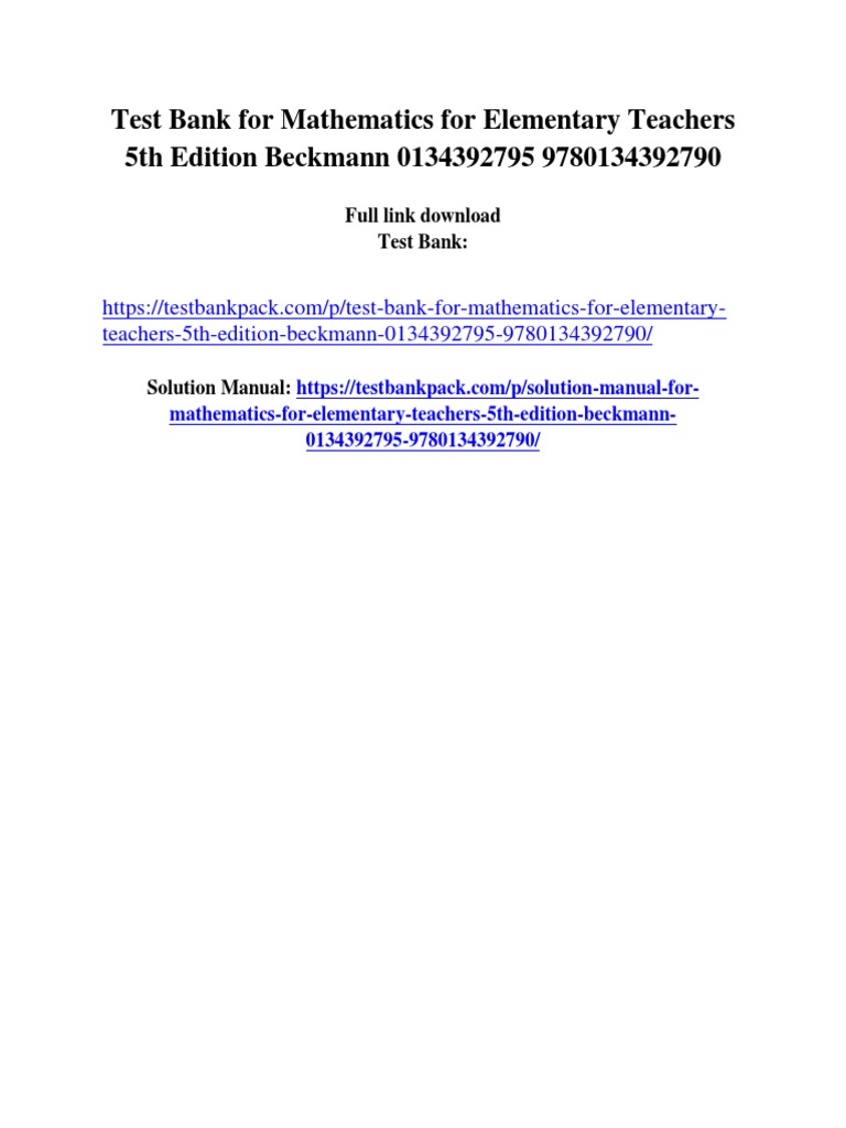 Mathematics For Elementary Teachers 5th Edition Beckmann Test Bank | PDF