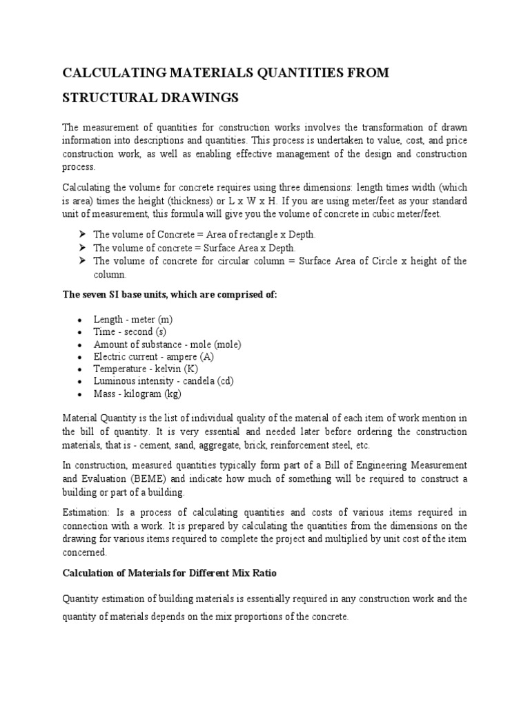Material Quantity Calculation Guide | PDF
