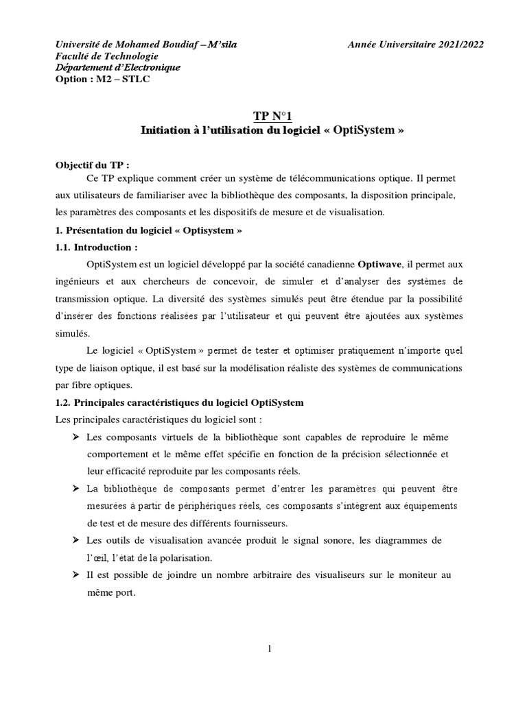 TP1 OptiSystem | PDF | Modulation | Électrotechnique