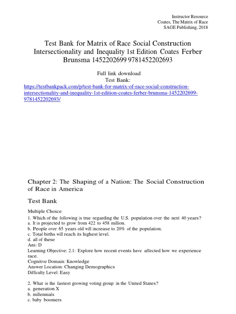 Test Bank for The Matrix of Race | PDF | Slavery | Colonialism