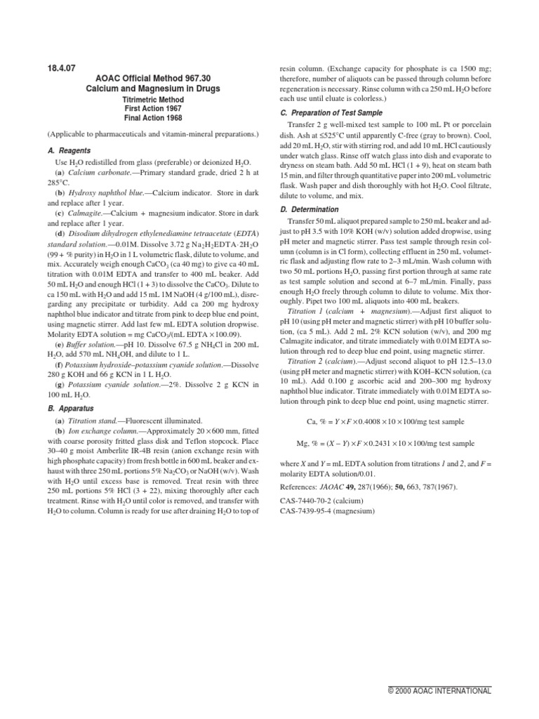 AOAC967 - 30 - Ca y MG | PDF | Titration | Chemistry