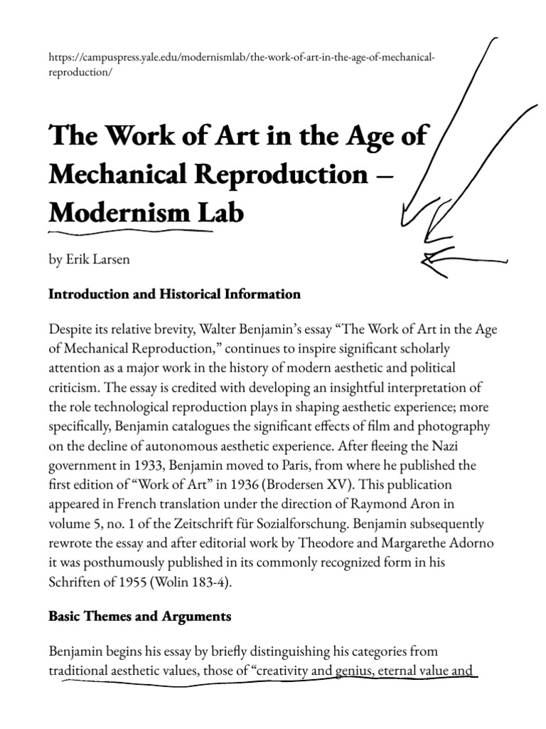 The Work of Art in The Age of Mechanical Reproduction - Modernism Lab ...