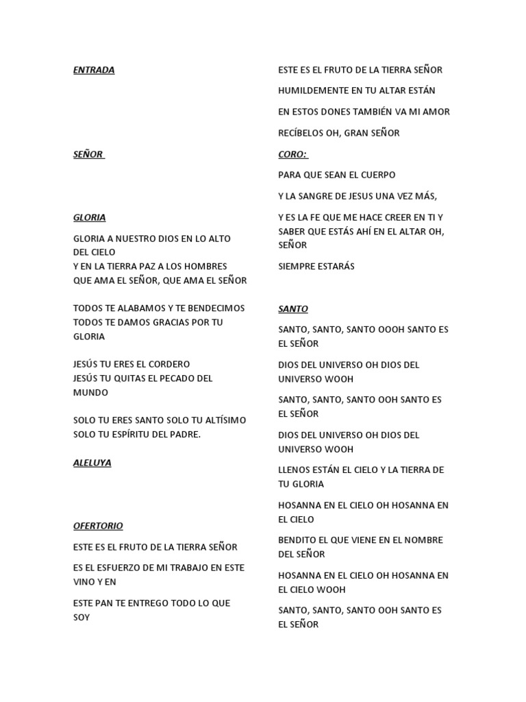 Esquema de Misa Cantos | Descargar gratis PDF | Misa (liturgia)