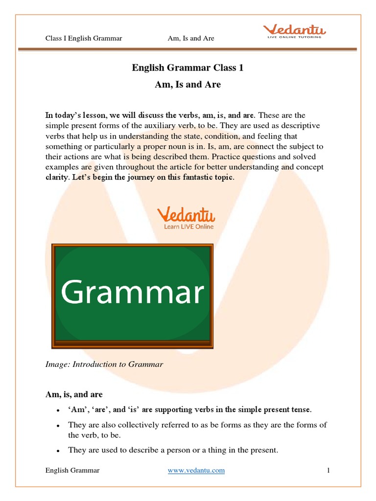 English Grammar Class 1 Am Is and Are - Learn and Practice - Download ...