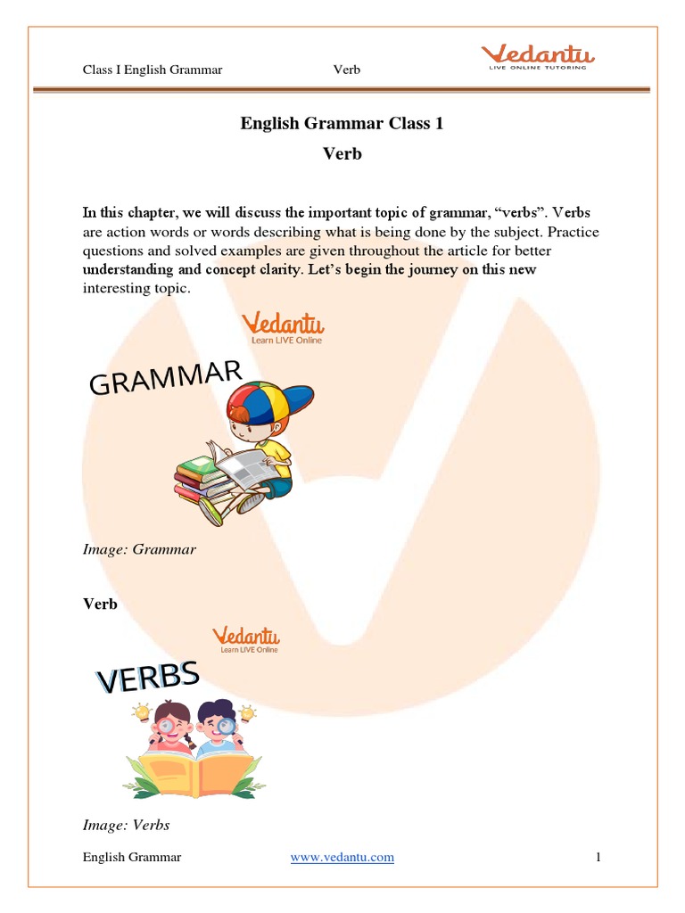 English Grammar Class 1 Verb - Learn and Practice - Download Free PDF | PDF